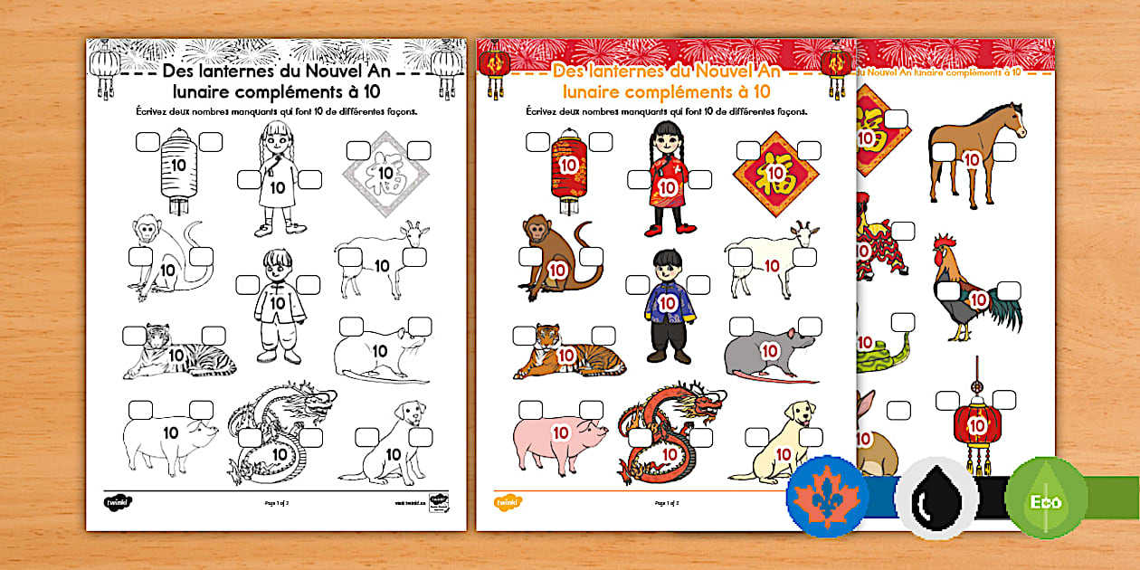 Lunar New Year Lantern Number Bonds of 10 Worksheet French