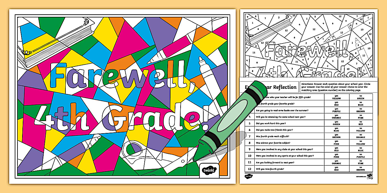 Fourth Grade End of Year Reflection Coloring Sheet
