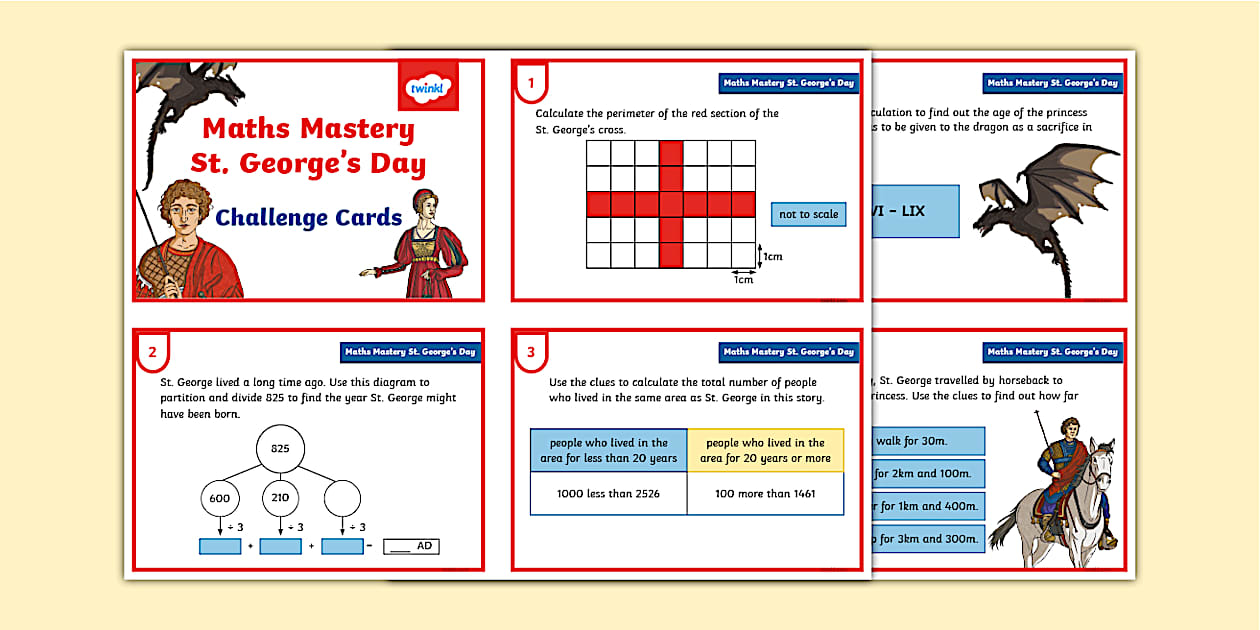 👉 Y4 Maths Mastery St. George's Day Challenge Cards