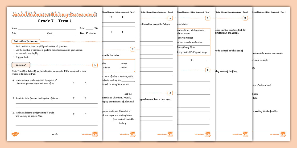 Grade 7 Social Sciences: History Assessment – Term 1