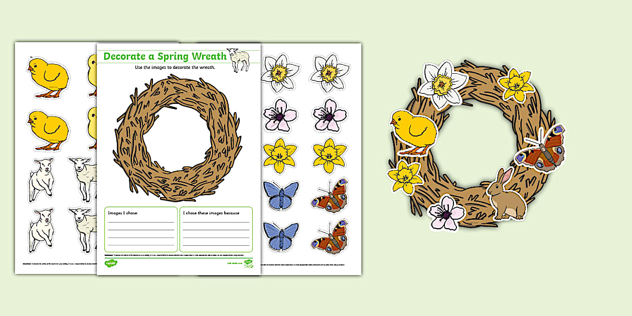 Decorate a Spring Wreath Cut and Stick Activity - Twinkl