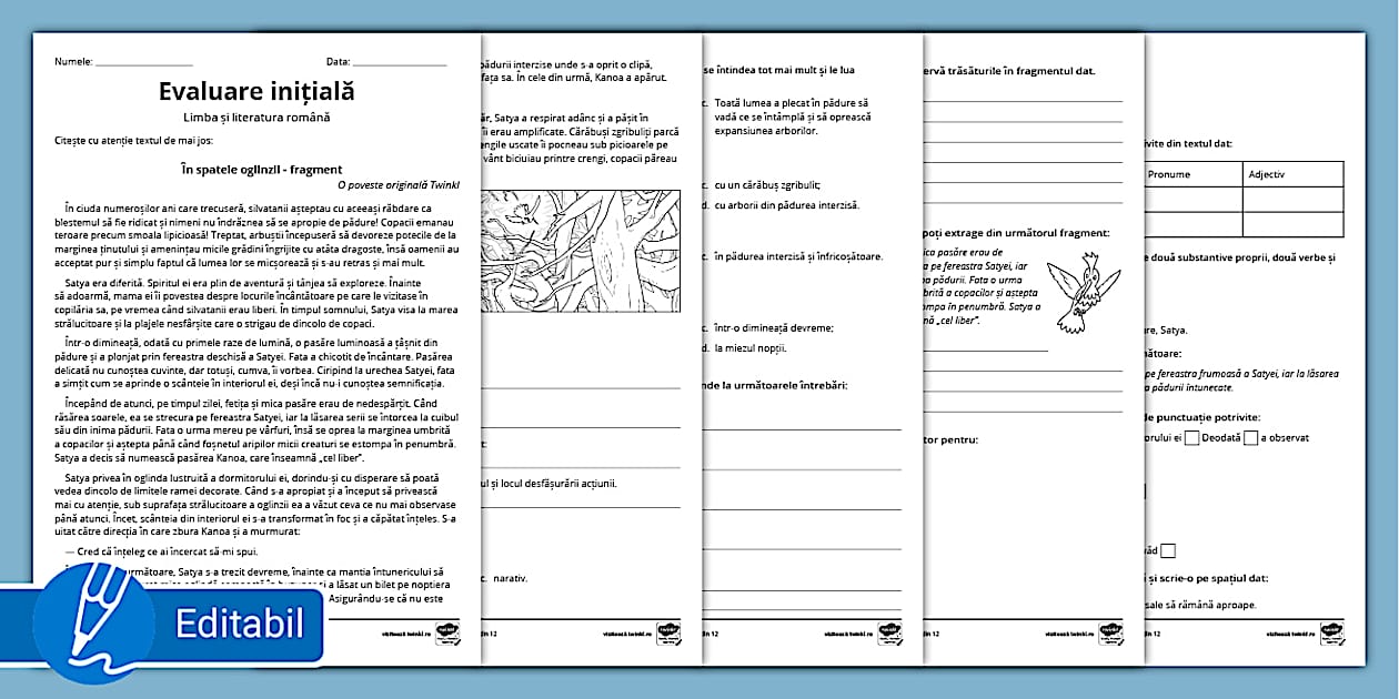 Evaluare inițială Limba și literatura română Clasa 5/a V-a