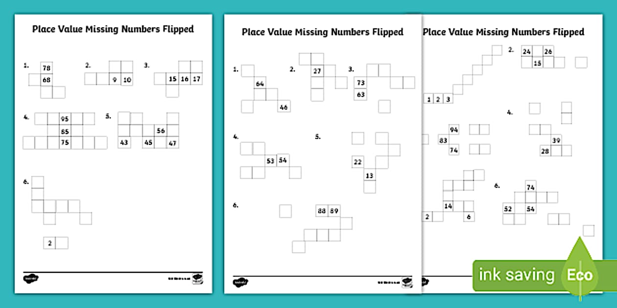 Place Value Missing Numbers Flipped Worksheets - Twinkl