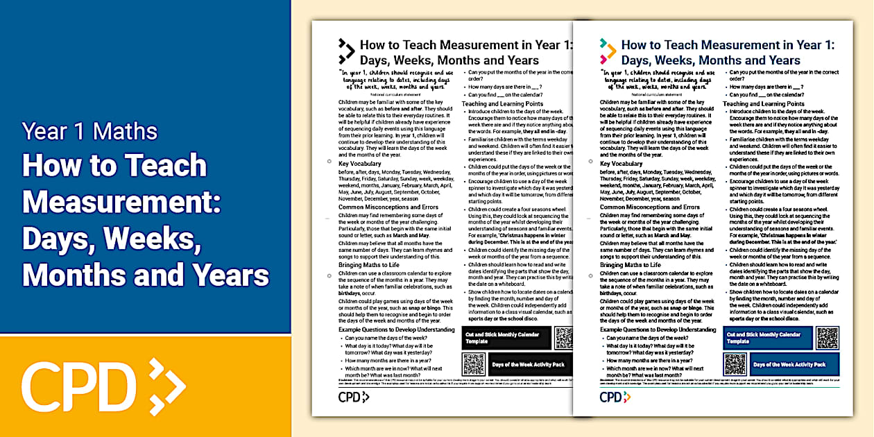 How to Teach Measurement in Year 1: Days, Weeks, Months and Years