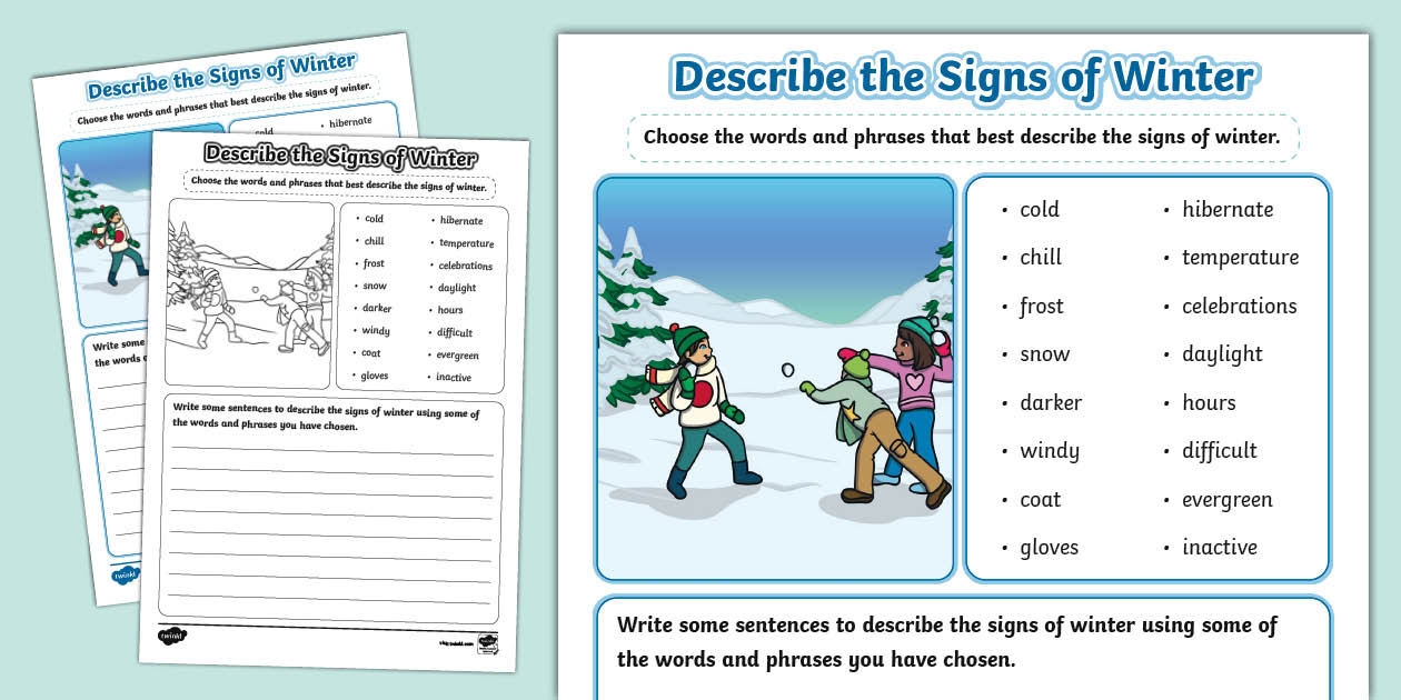 Describe the Signs of Winter Worksheet - Science - Twinkl