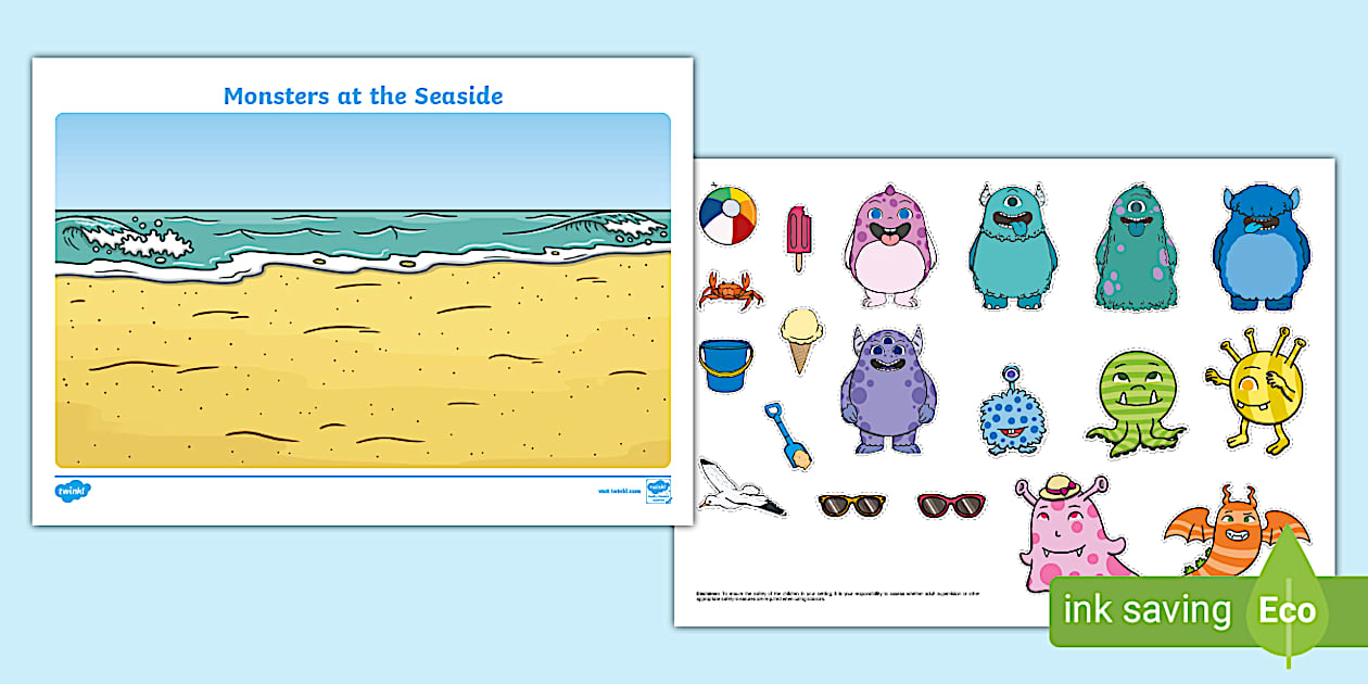 Monsters at the Seaside Cut and Stick Scene (teacher made)