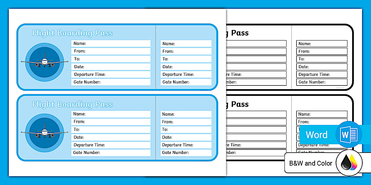 Airport Dramatic Play Editable Boarding Pass (teacher made)