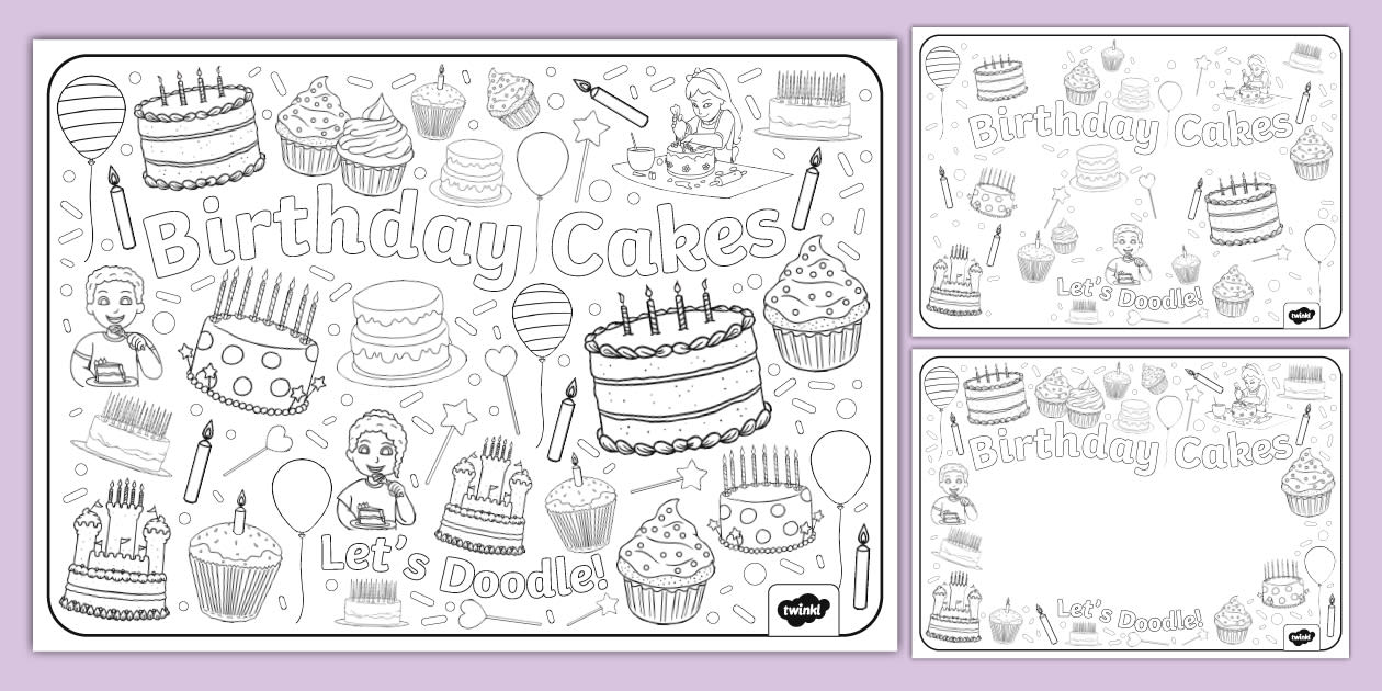 Birthday Cake Doodle Colouring Pages - Twinkl - KS1
