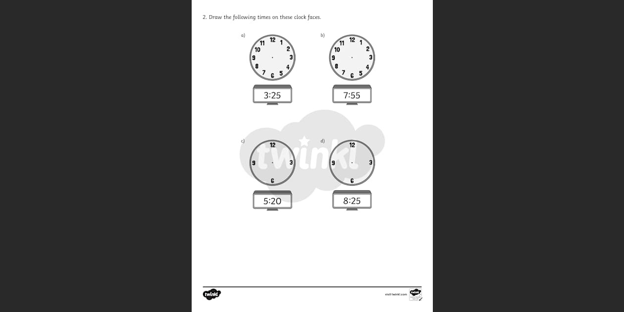 digital clock worksheet year 3