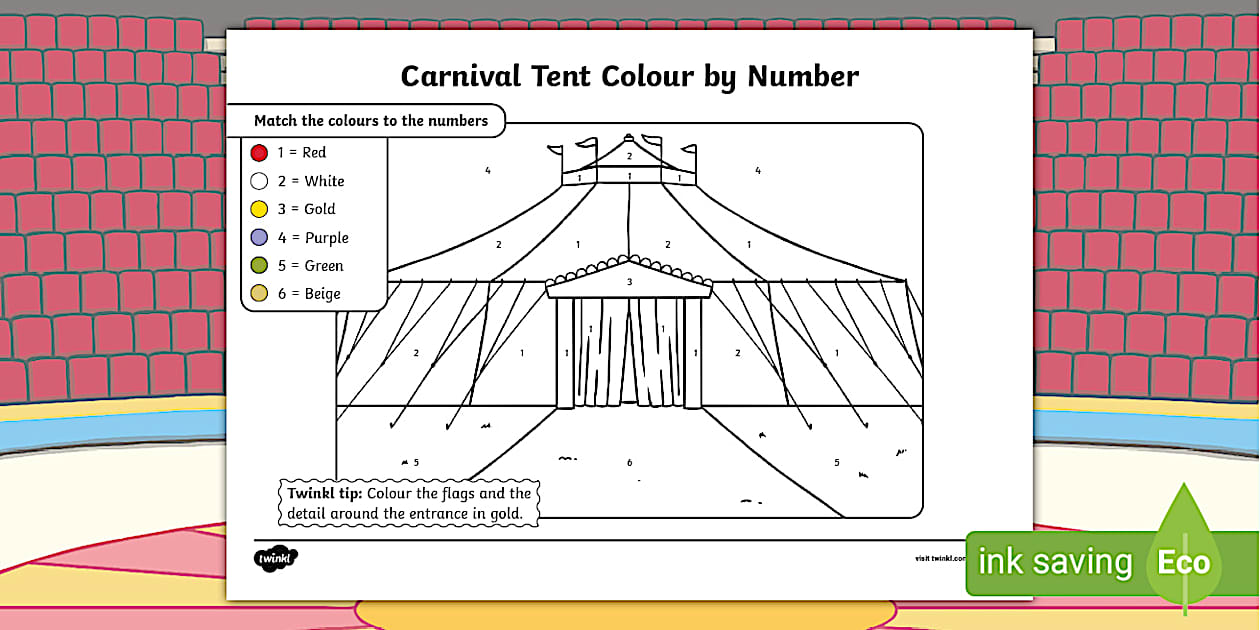 Carnival Tent Colour-by-Number Activity | Twinkl | KS1