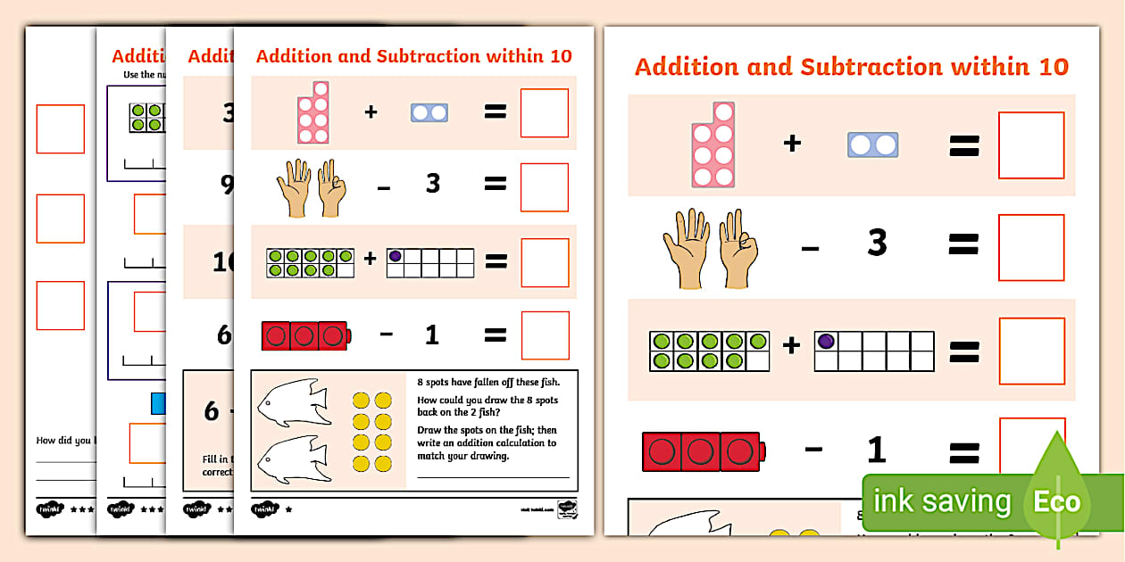 👉 Addition and Subtraction to 10 Activity Sheets - Year 1