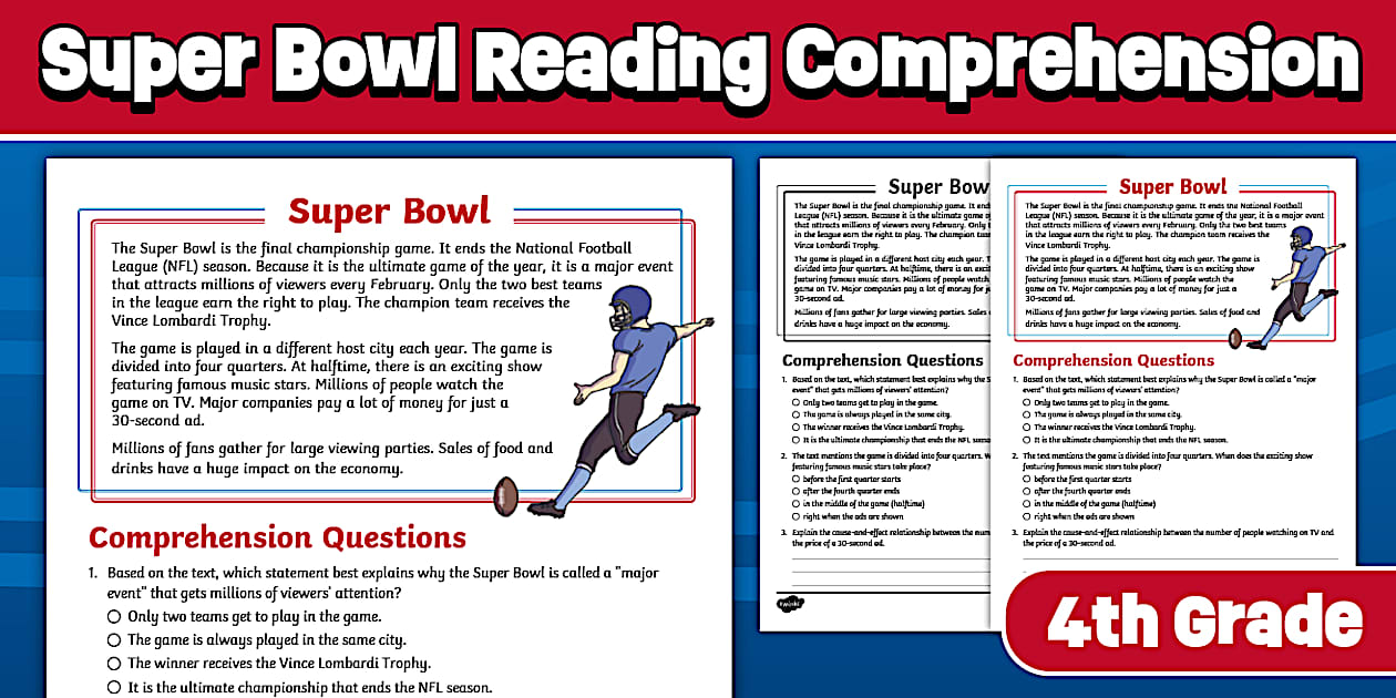 Fourth Grade Super Bowl Reading Passage Comprehension