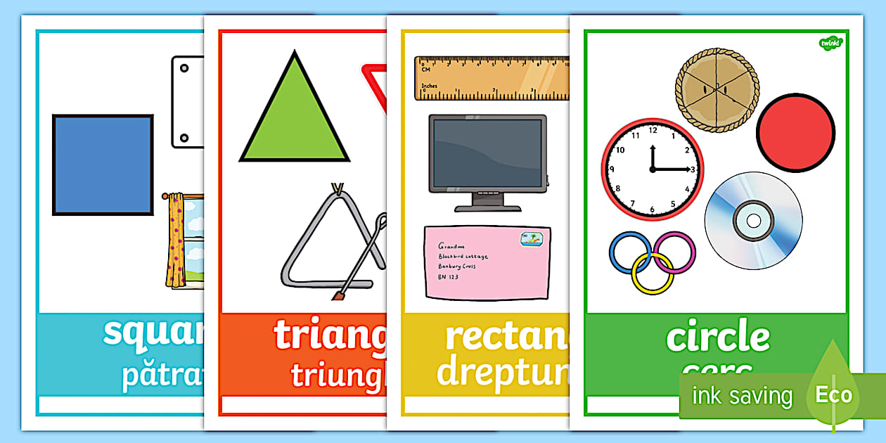 2D Shape with Everyday Examples Display Posters English/Romanian