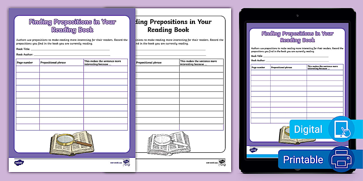 Finding Prepositions in Your Reading Book Worksheet 3rd-5th
