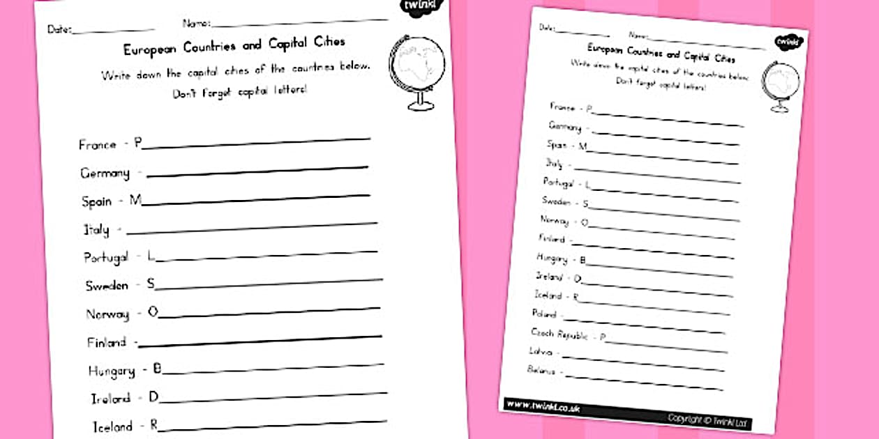 Editable Capitals and Countries Worksheet (teacher made)