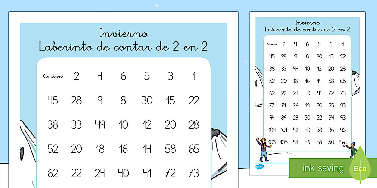 El invierno Laberinto de contar de 2 en 2 - Twinkl