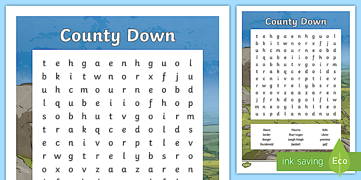 Black and White County Down Word Search (Lehrer gemacht)