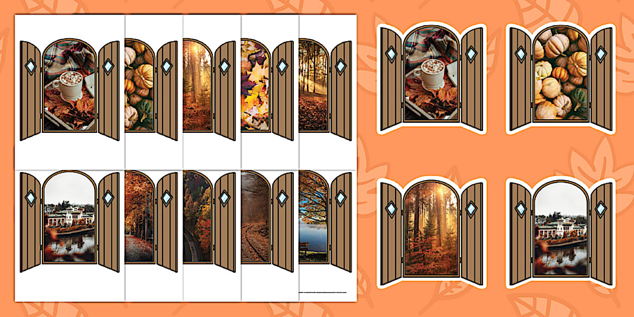 Autumn Window Cut-Outs - Twinkl Seasons (Teacher-Made)