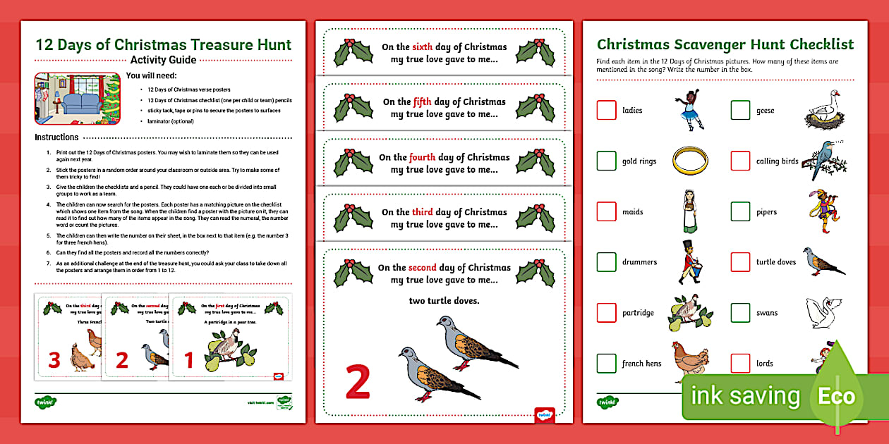 12 Days of Christmas Themed Treasure Hunt Activity - Twinkl