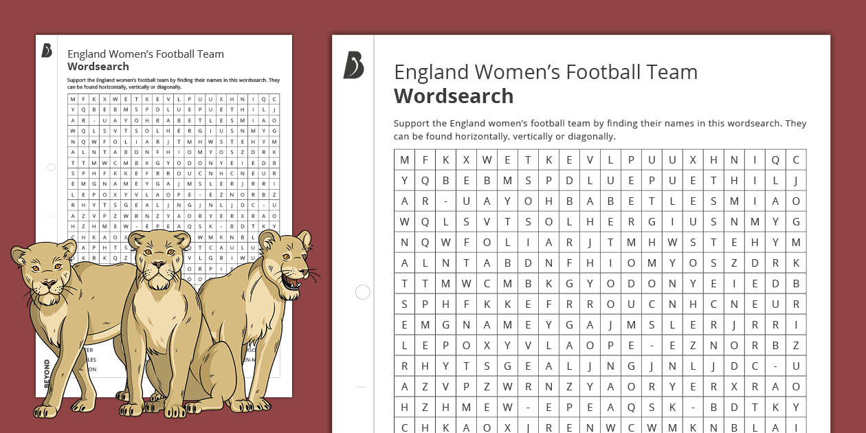 2025 Women's Euros Lionesses Team Word Search