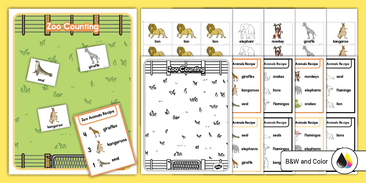Zoo Animals Counting Recipe Activity Cards for PreK-K