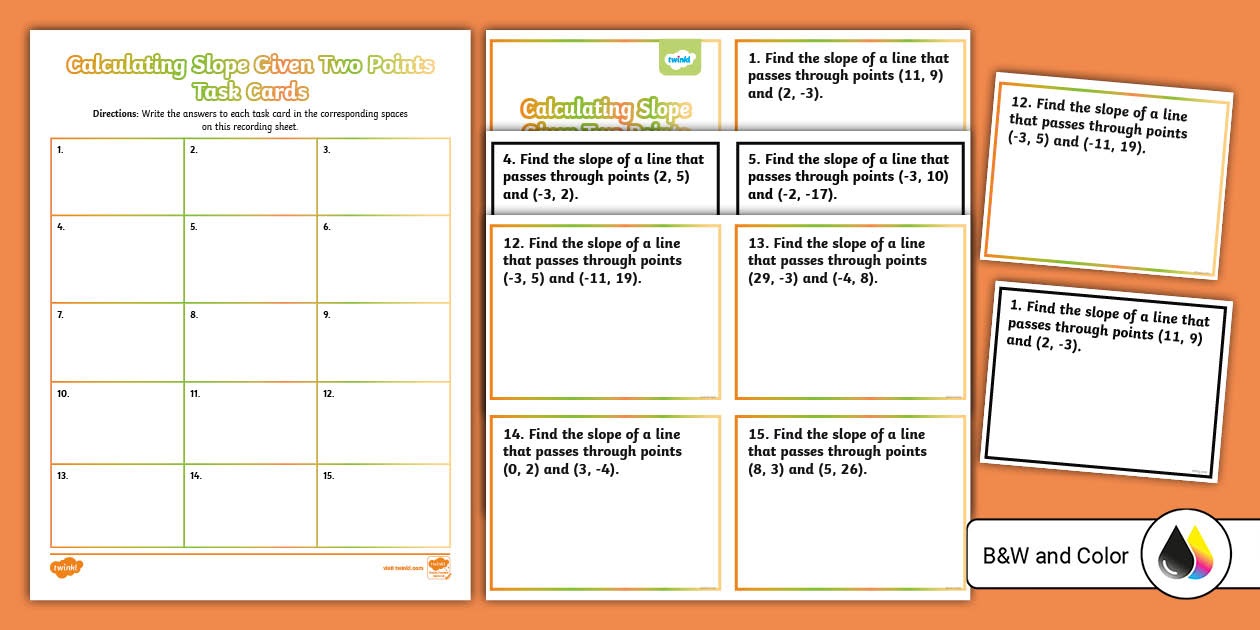 Eighth Grade Calculating Slope Given Two Points Task Cards