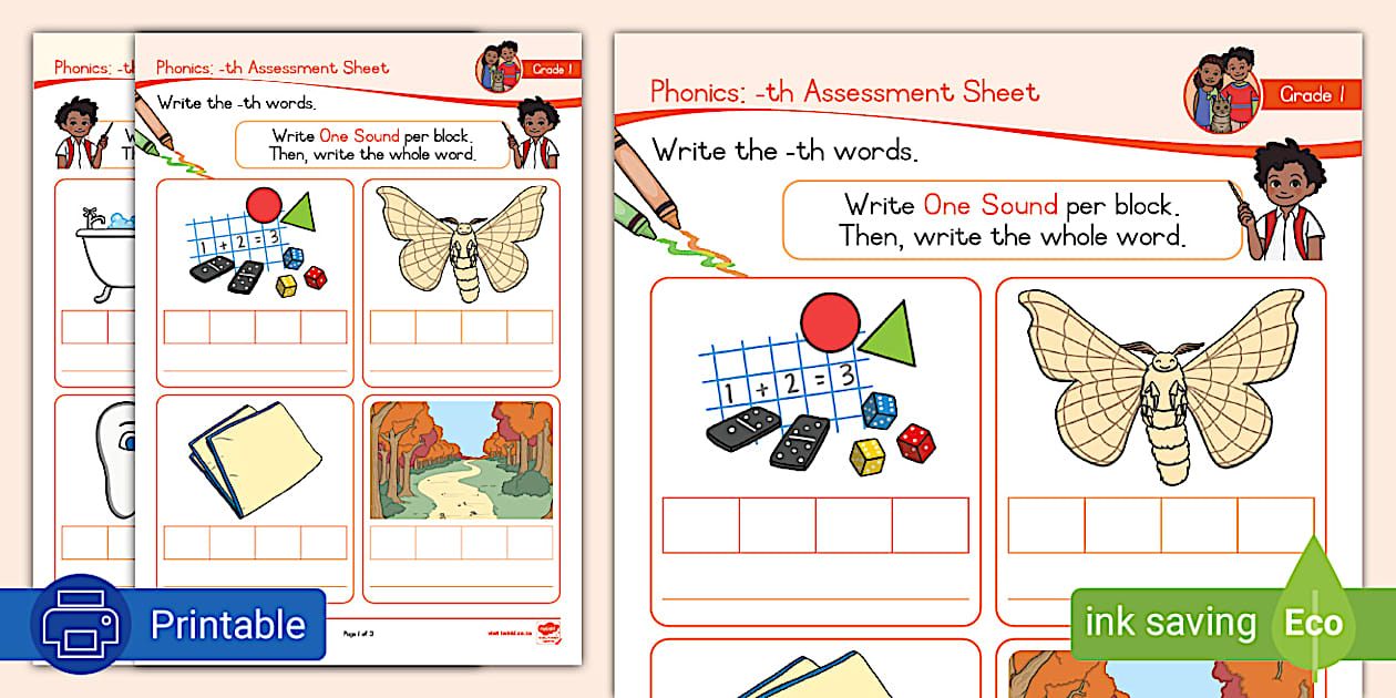Grade 1 Phonics -th Assessment Sheet (teacher made) - Twinkl