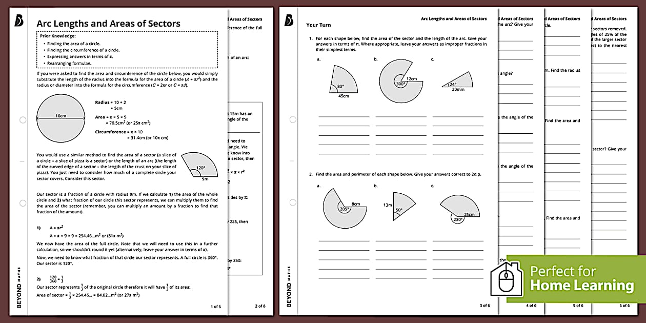 👉 Arc Lengths and Area of a Sector Worksheet | Beyond