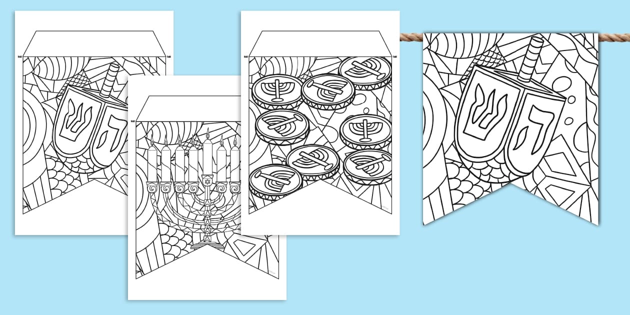Hanukkah Symbols Colouring Display Bunting - Twinkl