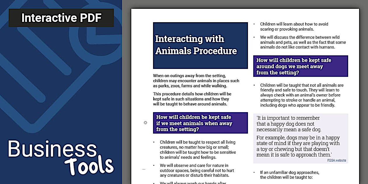 Interacting with Animals Procedure for Childminders - Twinkl