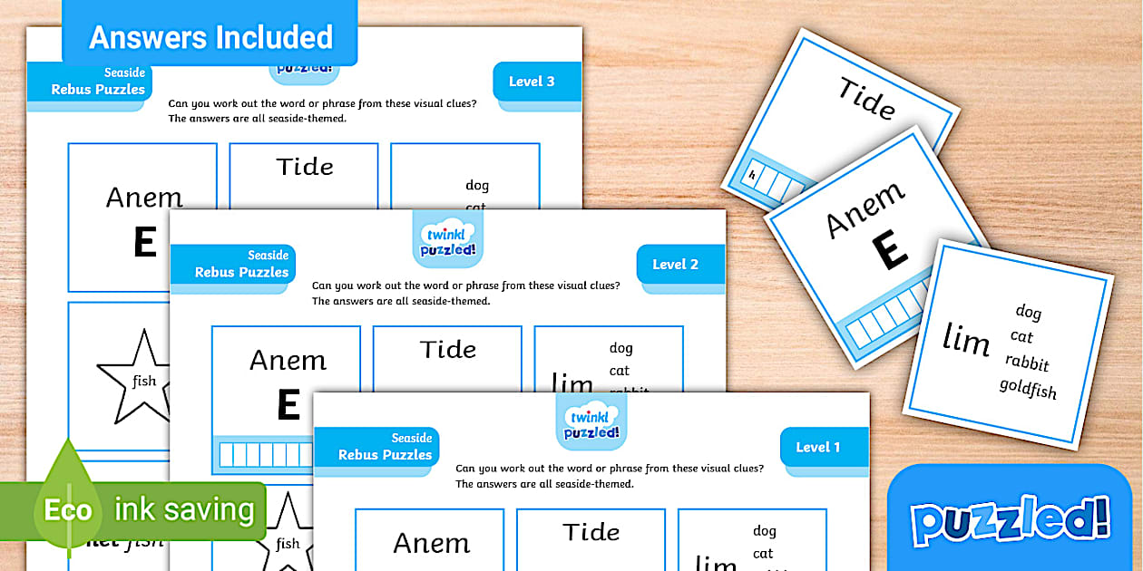 Fun Seaside Rebus Puzzle Cards - Twinkl - Kids Puzzles