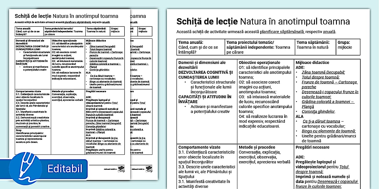 Natura în anotimpul toamna – Schiță de lecție grupa mijlocie