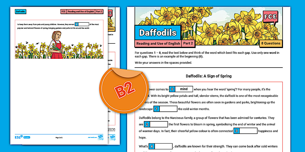 B2 First (FCE) Reading and Use of English Part 2 (Daffodils)