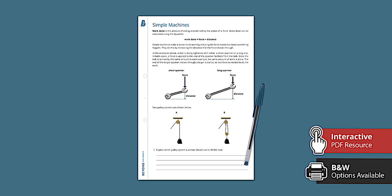 Simple Machines Independent Learning Worksheet - Twinkl