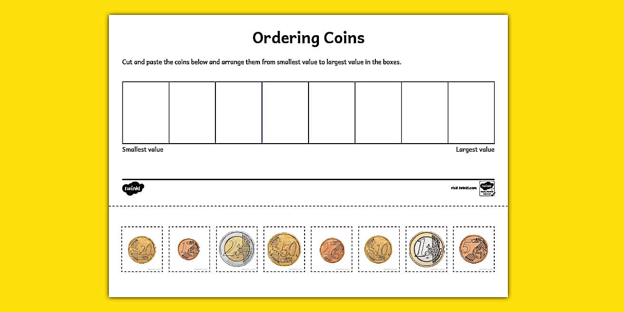 Euro Coin Ordering Cut and Paste Worksheet l Twinkl - Twinkl