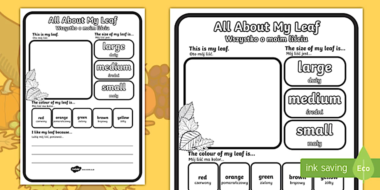 All about my leaf worksheet / worksheet English/Polish