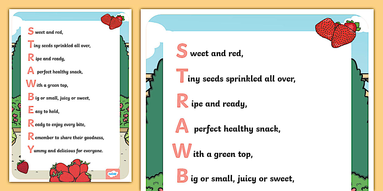 Strawberry Acrostic Poem Example and Template