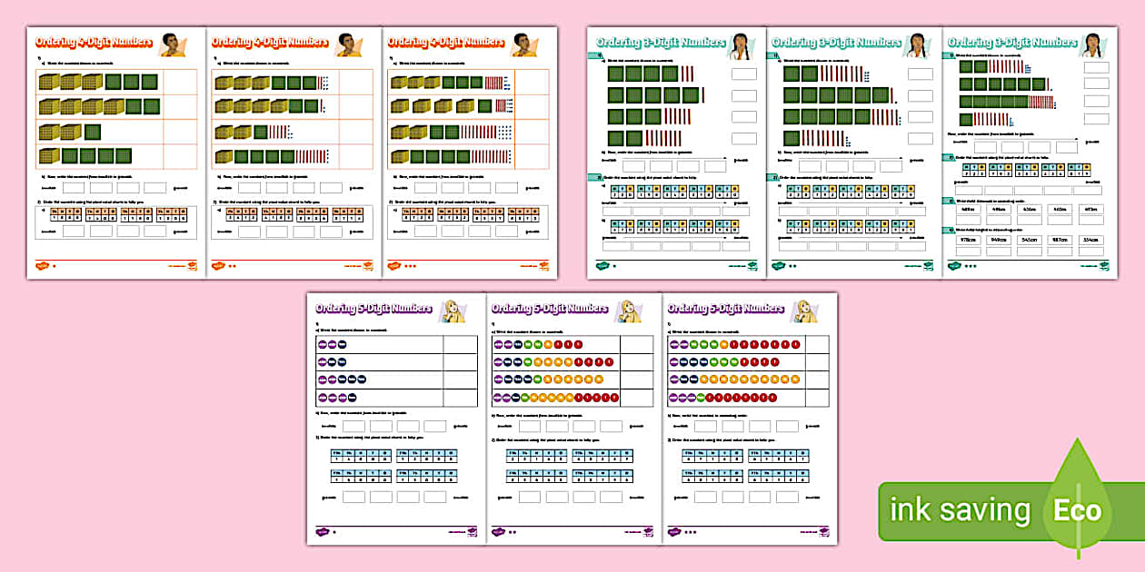 KS2 Ordering Numbers Differentiated Activity Sheet Pack