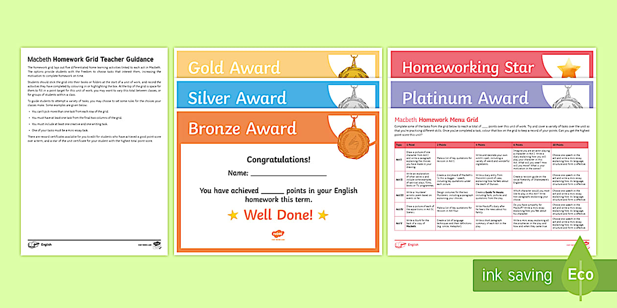 Macbeth Homework Grid - Twinkl