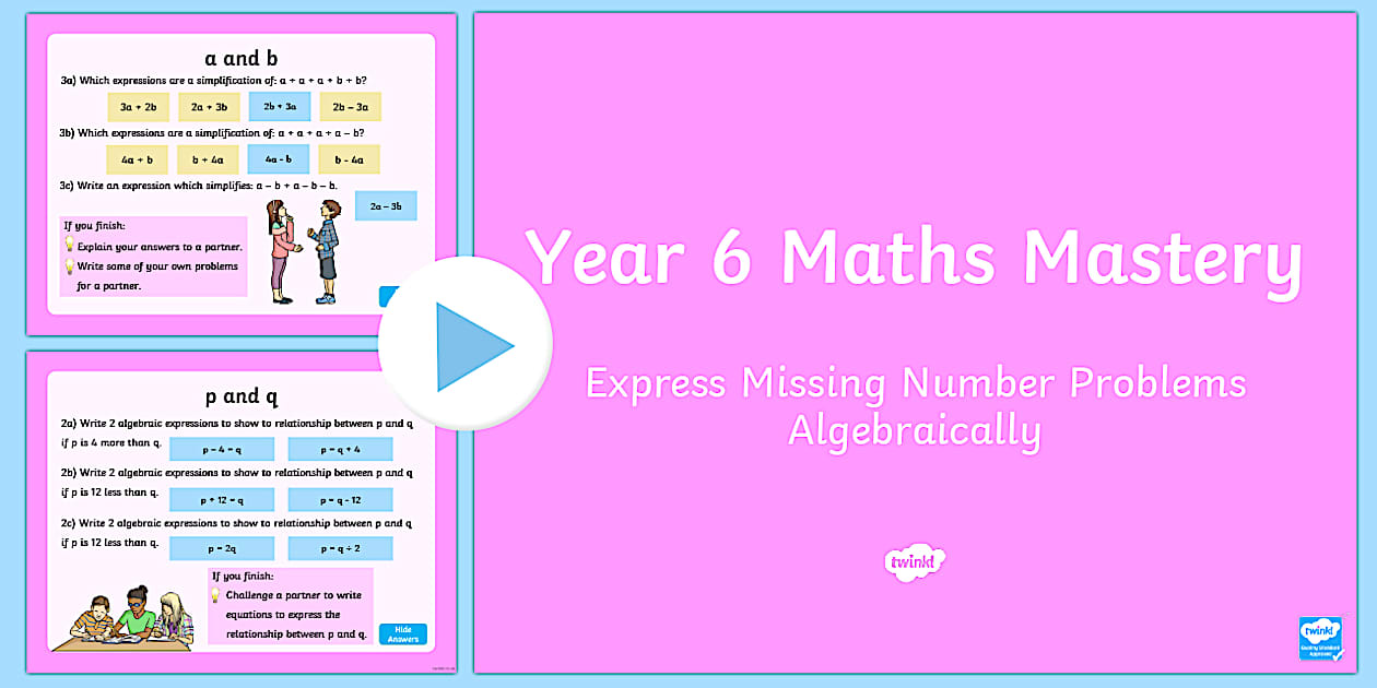 Express Missing Number Problems Algebraically Year 6 Tasks