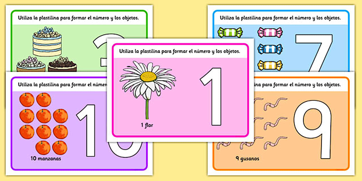 Spanish número Modelling Dough Mats 1-10 (teacher made)