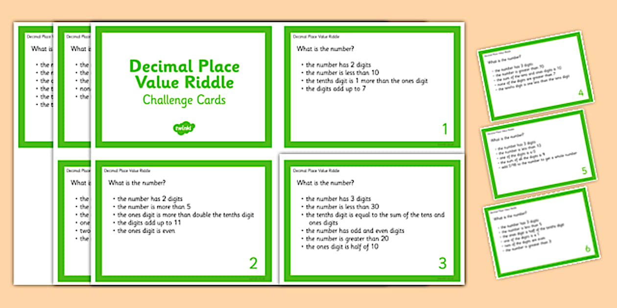 Decimal Place Value Riddle Challenge Cards (teacher made)