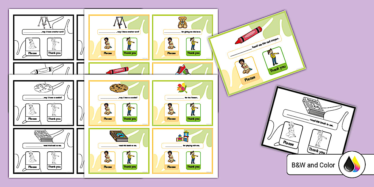 Using Please and Thank You Manners Clip Cards (teacher made)