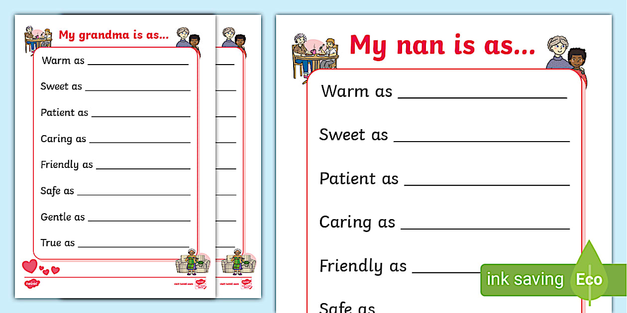 My Nan Is As... Simile Poem Writing Template | Mother's Day