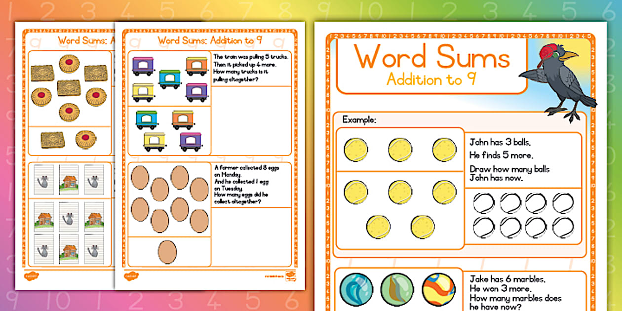 Grade R Word Problems - Addition to 9 (teacher made)