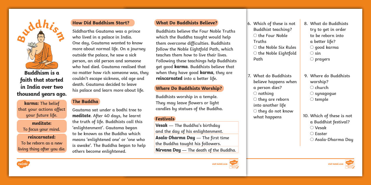 KS1 Buddhism Fact File and Quick Quiz (Teacher-Made)