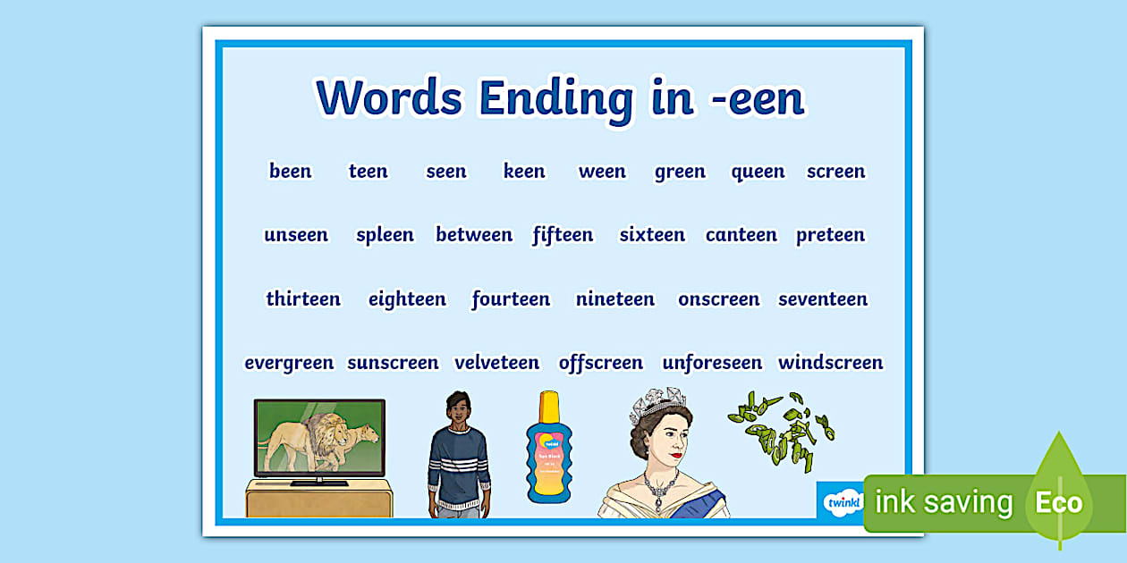 Words Ending in -een Word Mat
