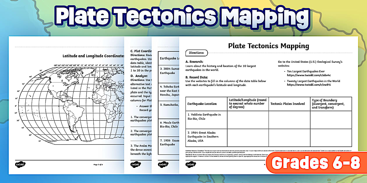 Plate Tectonics Mapping Activity for 6th-8th Grade
