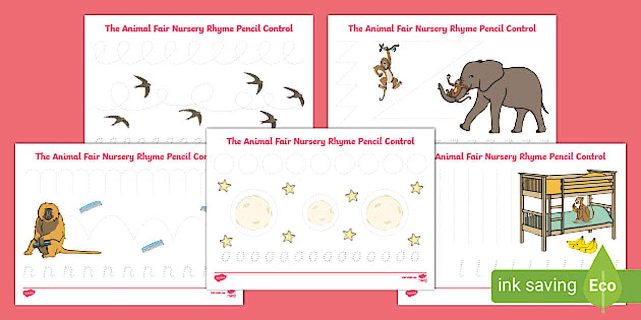 The Animal Fair Nursery Rhyme Pencil Control Sheets - Twinkl
