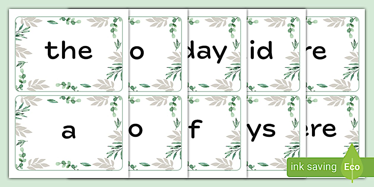Cursive Year 1 Common Exception Words on Botanical-Themed Display Posters